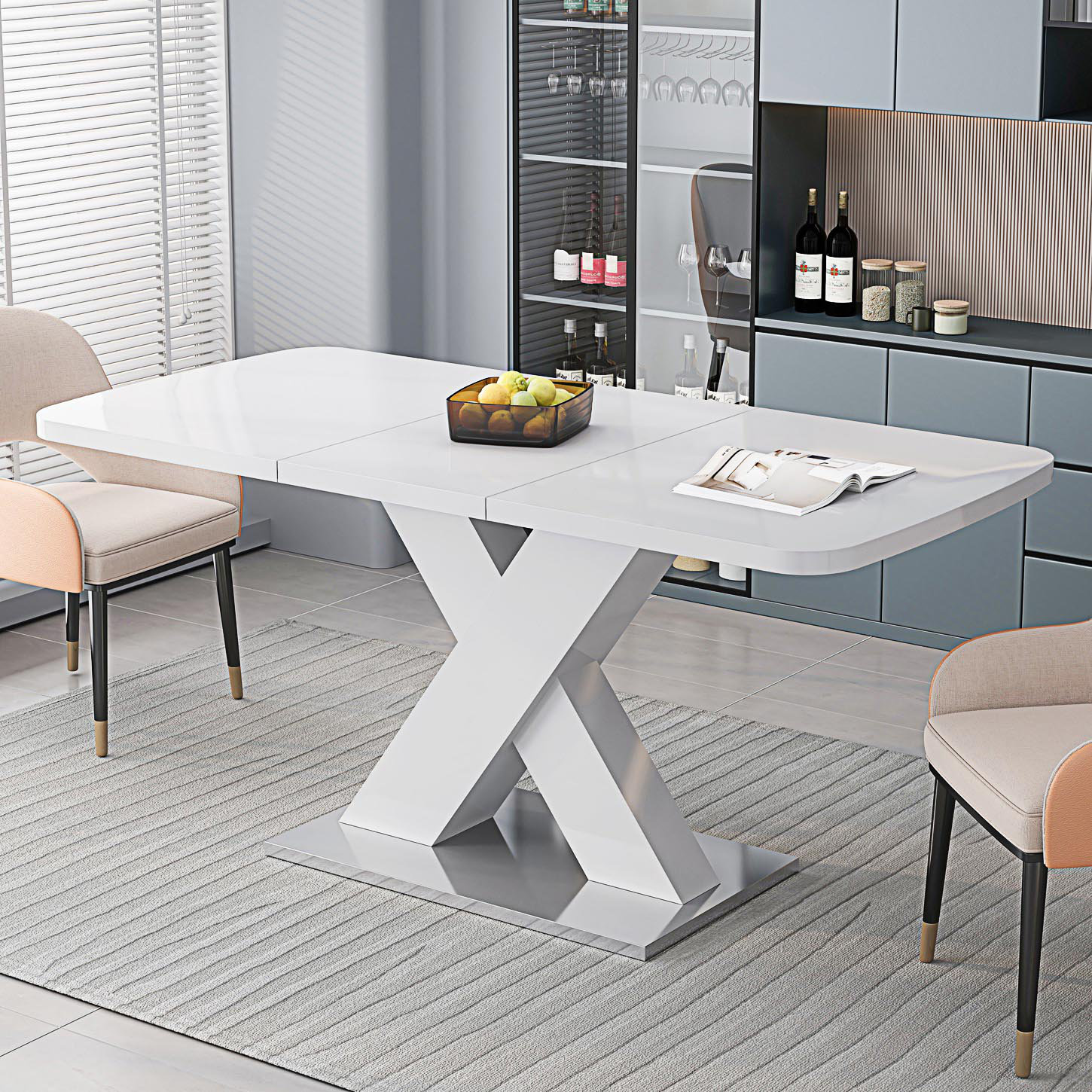 Brayden Studio Modern Square Stretchable Dining Table With X-Shape Base ...