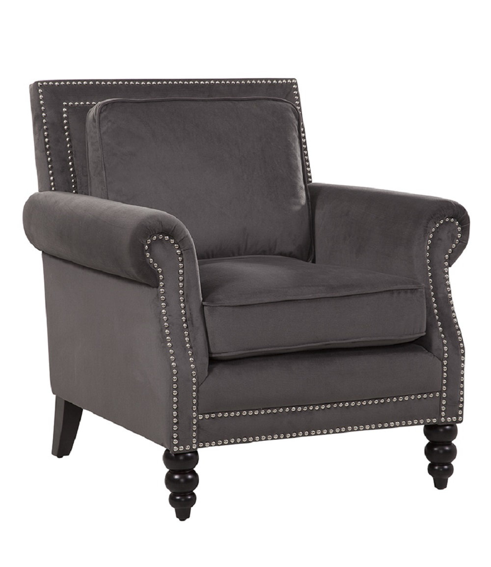 House of Hampton® Blair Upholstered Velvet Rolled Arm Chair with Nail ...