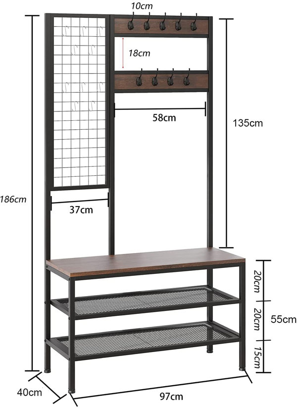 Borough Wharf Koss Hall Tree 97cm Wide with Shoe Storage | Wayfair.co.uk