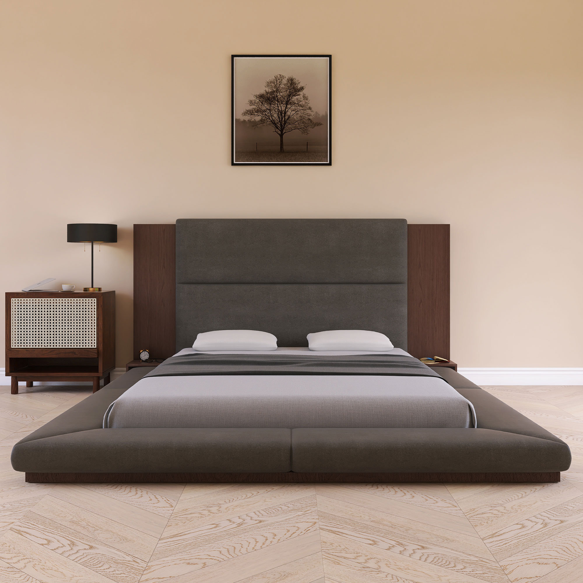 Ivy Bronx Gray Wood Frame Platform Bed | Wayfair