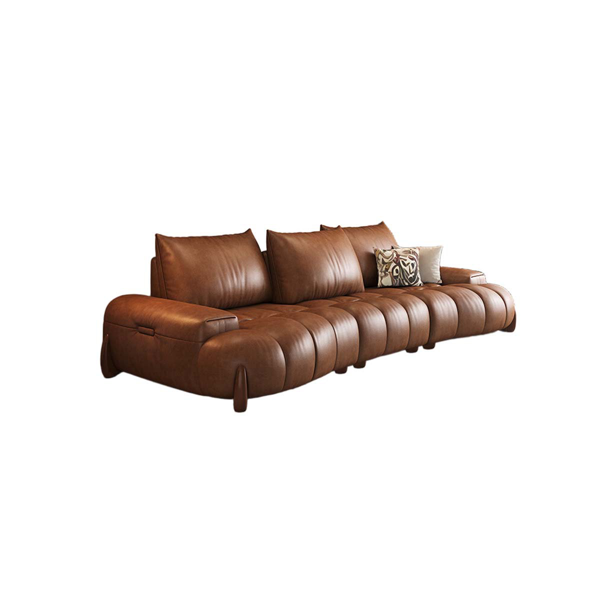 BELSUB Brown Vintage Genuine Leather Adjustable Backrest Sofa | Wayfair