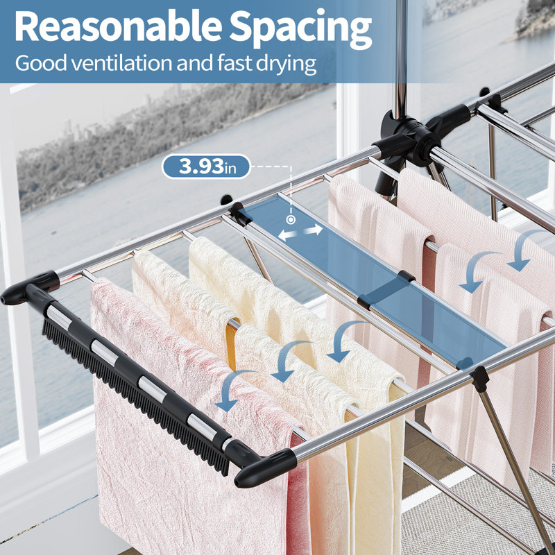 Rebrilliant Clothes Drying Rack with High Hanger, Foldable 3-Level ...