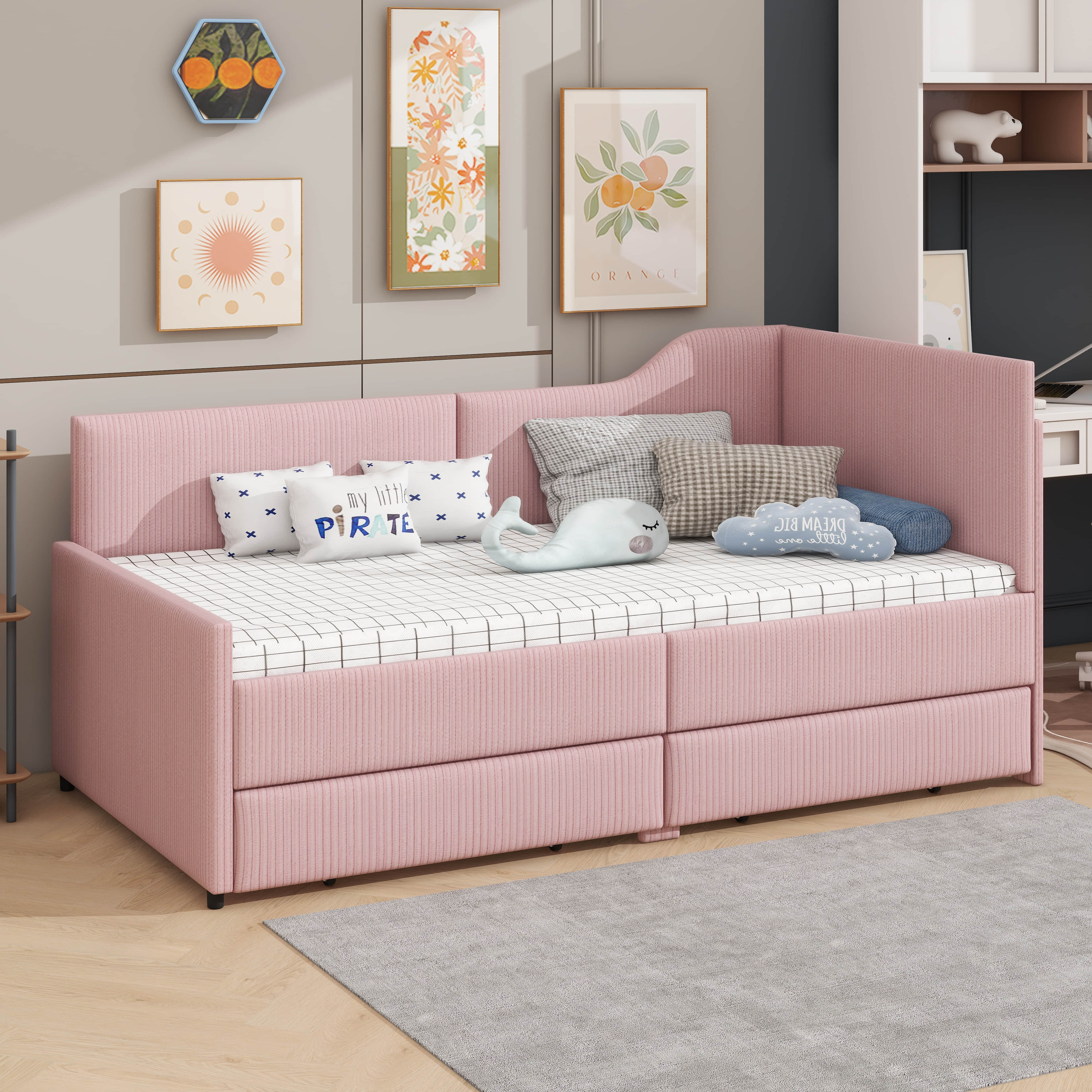 XIUYE Comfy Twin L-Shaped Velvet Daybed With Padded Frame And Double ...