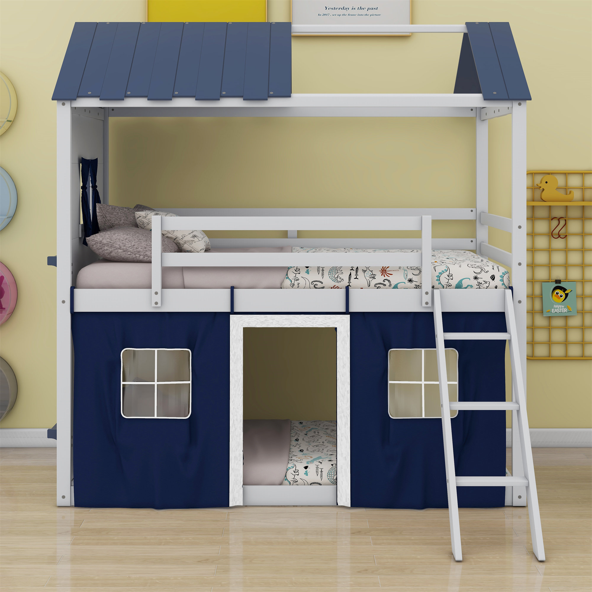 Ophelia & Co. Wood House Bed With Elegant Windows, Sills And Tent | Wayfair