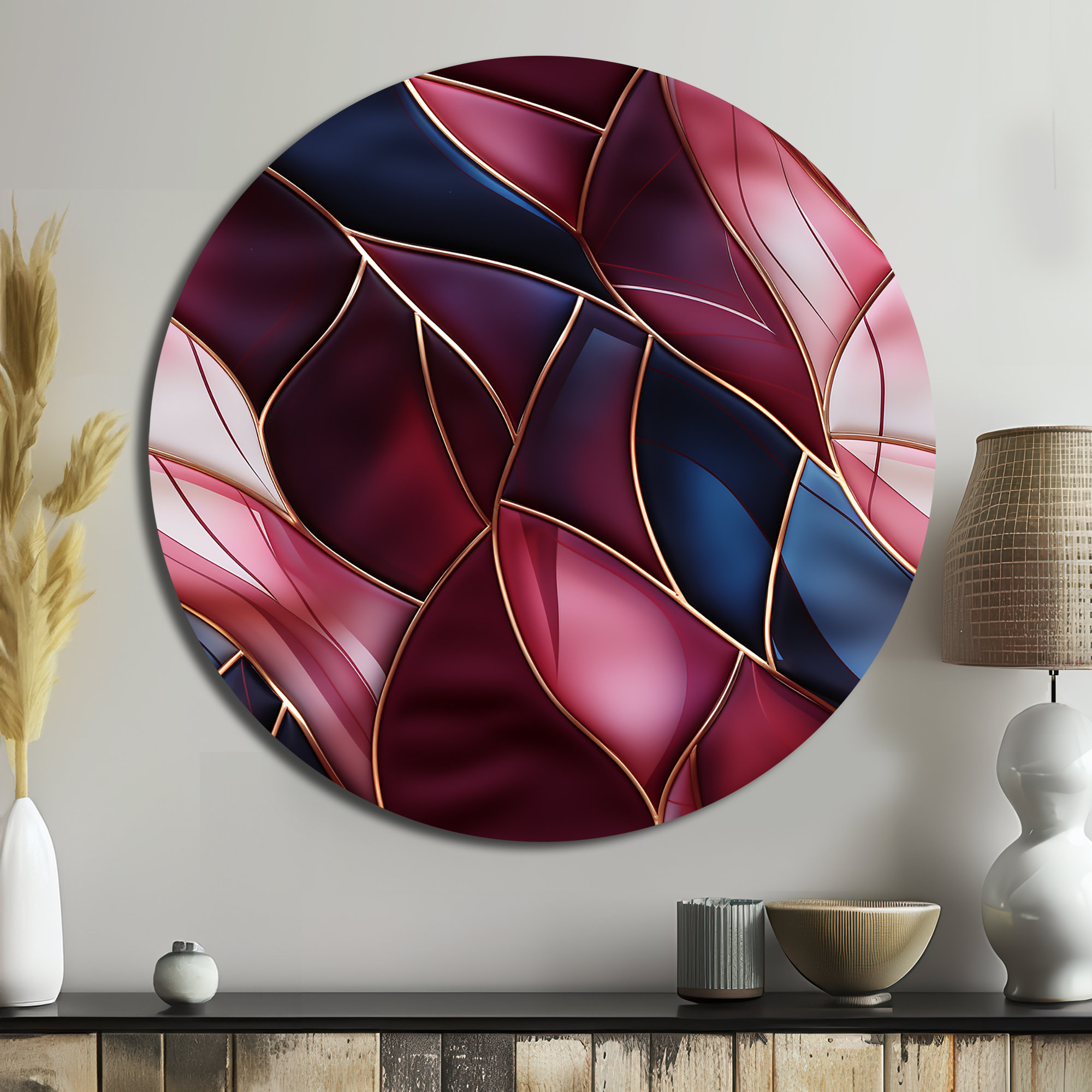 Design Art Radiant Glamour Deep Burgundy Marlbe - Marble Round Metal ...