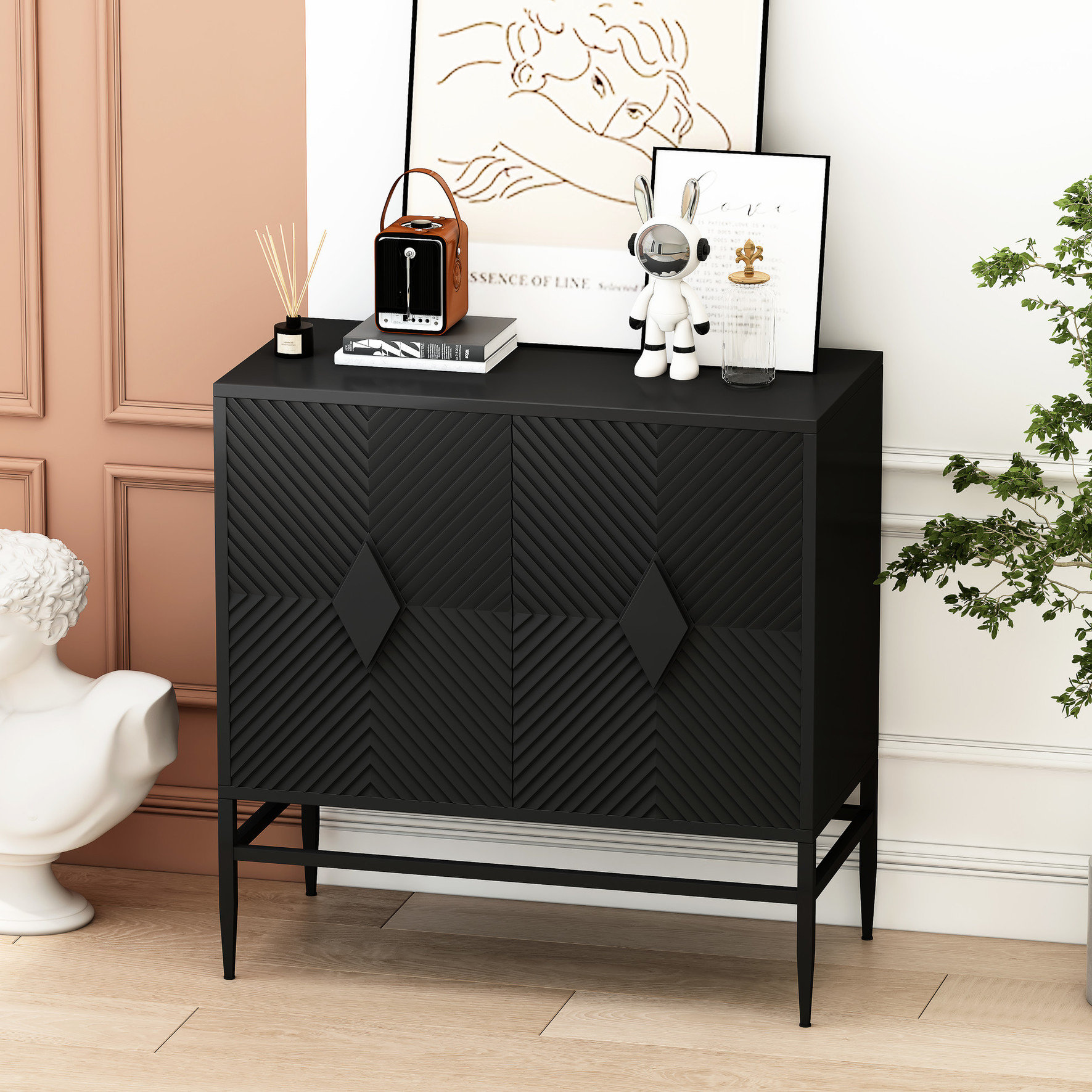 Latitude Run® Armoire de rangement en bois 30,58 "à 2 portes - Pieds en ...