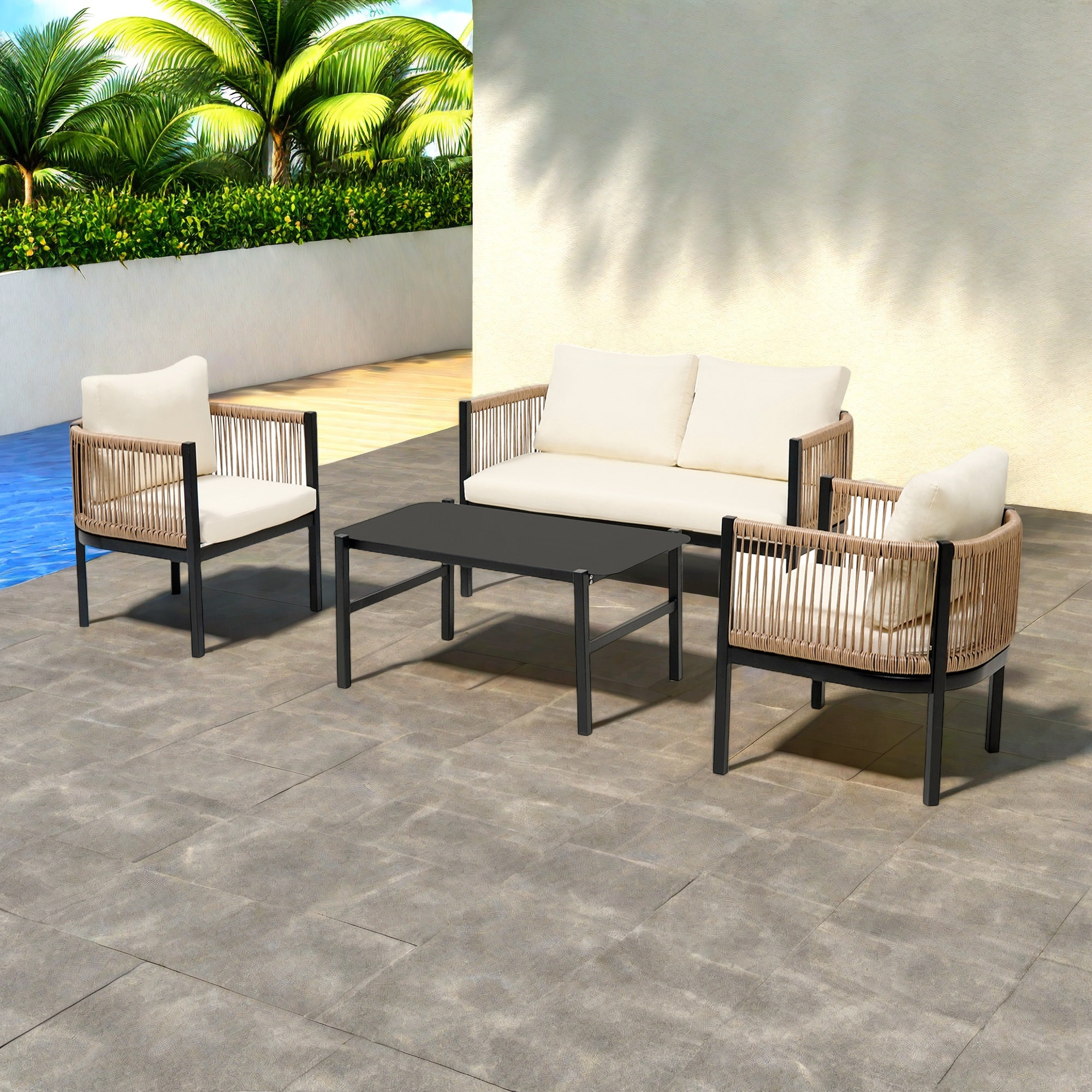 Ebern Designs Multi-person Outdoor Sofa Combination With A Table ...