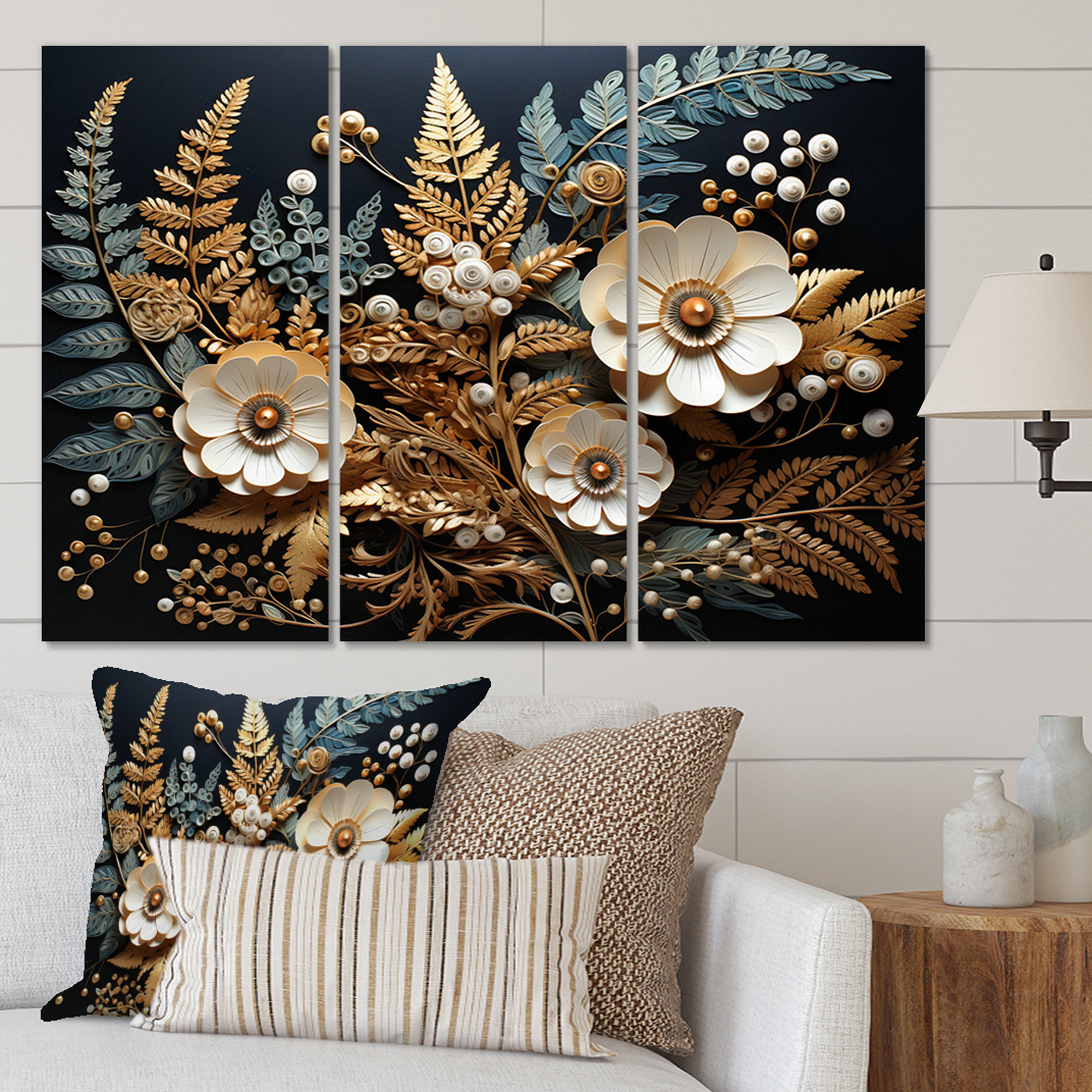 Winston Porter Ferns Copper Elegance II On Canvas 3 Pieces Print | Wayfair