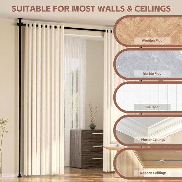 Ebern Designs Room Divider Curtain Rod - No Drilling Partition Room ...