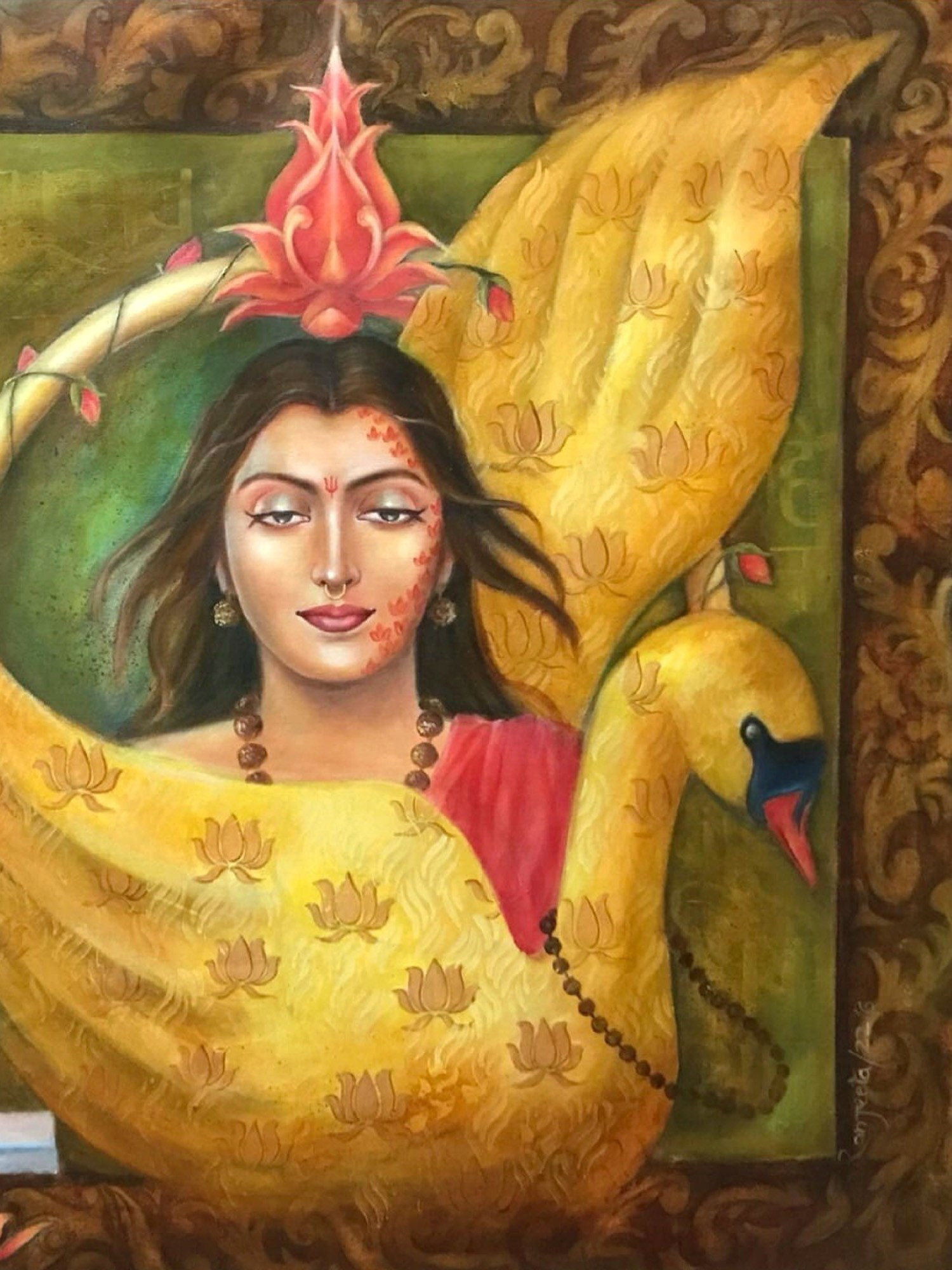 Exotic India Beautiful Indian Woman With Swan Painting | Oil On Canvas ...