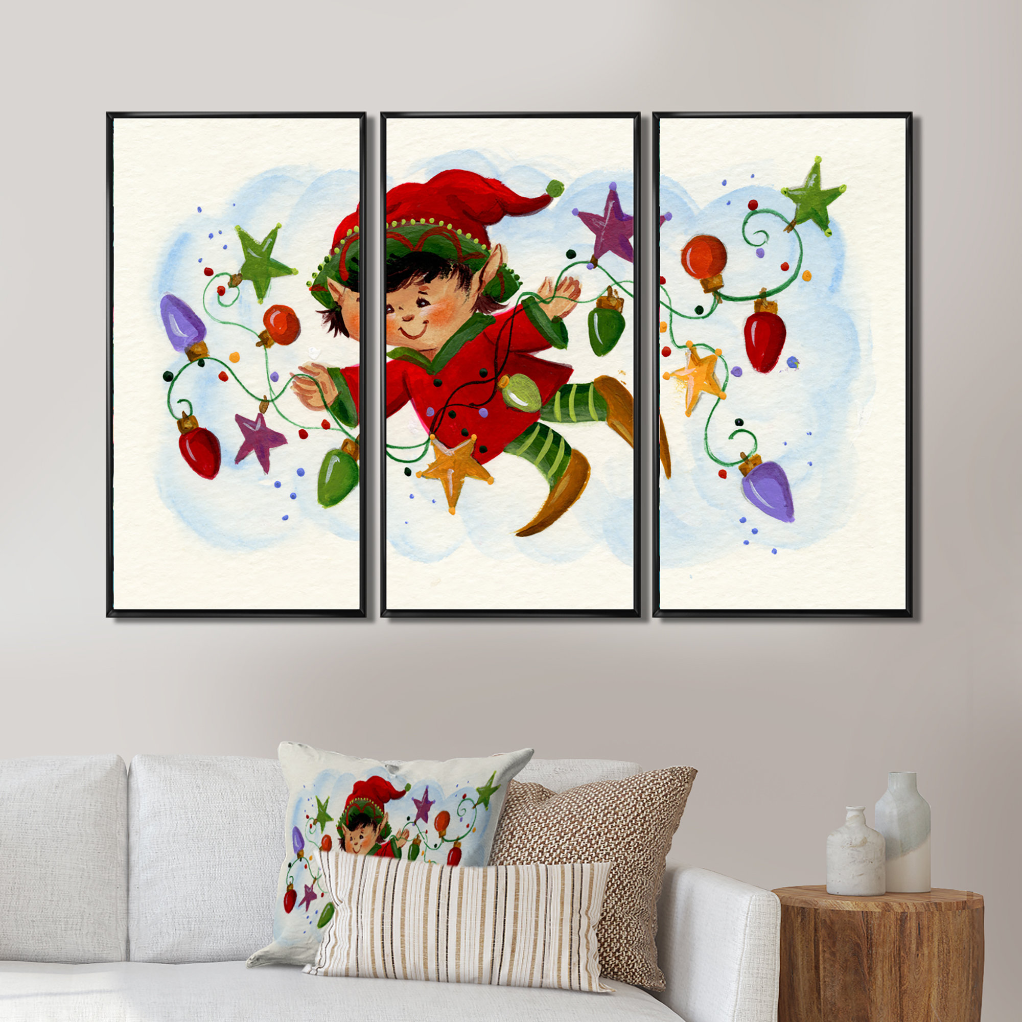 The Holiday Aisle® Cute Elf With Christmas Lights - Traditional Framed ...