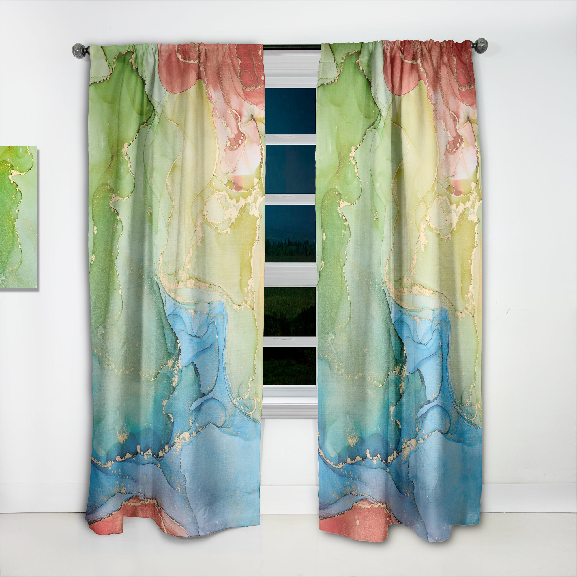 Design Art Liquid Abstract Semi-Sheer Thermal Rod Pocket Single Curtain ...
