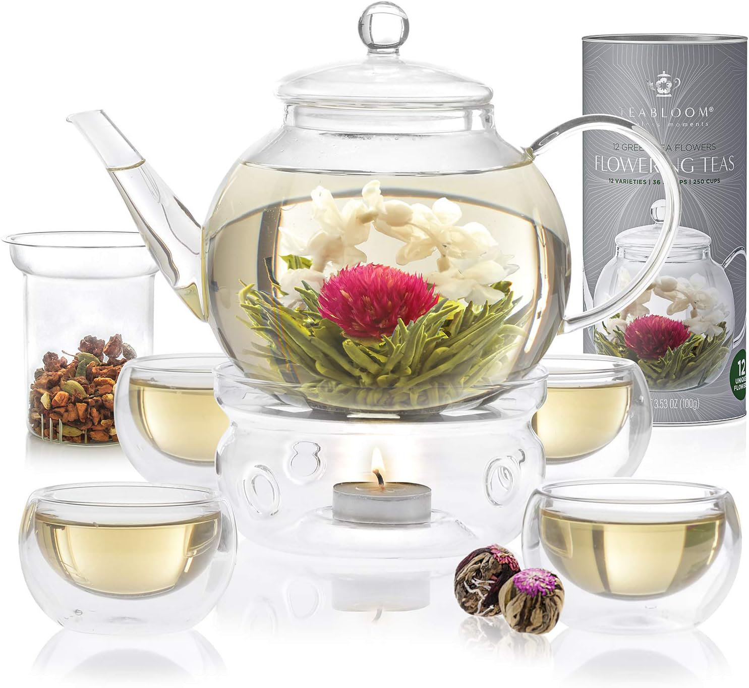 Hokku Designs Premium Glass Teapot Set With Infuser, 4 Double-Wall ...