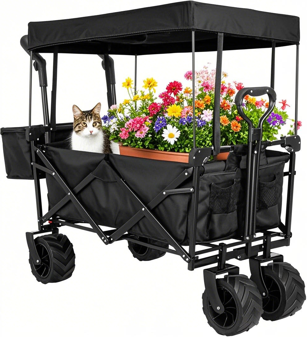 Pirecart Extra Large Collapsible Wagon W/removable Canopy, 250lbs ...