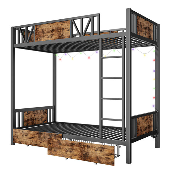 Mason & Marbles Bunk Bed With Charging Outlets & Storge Drawers, Metal ...
