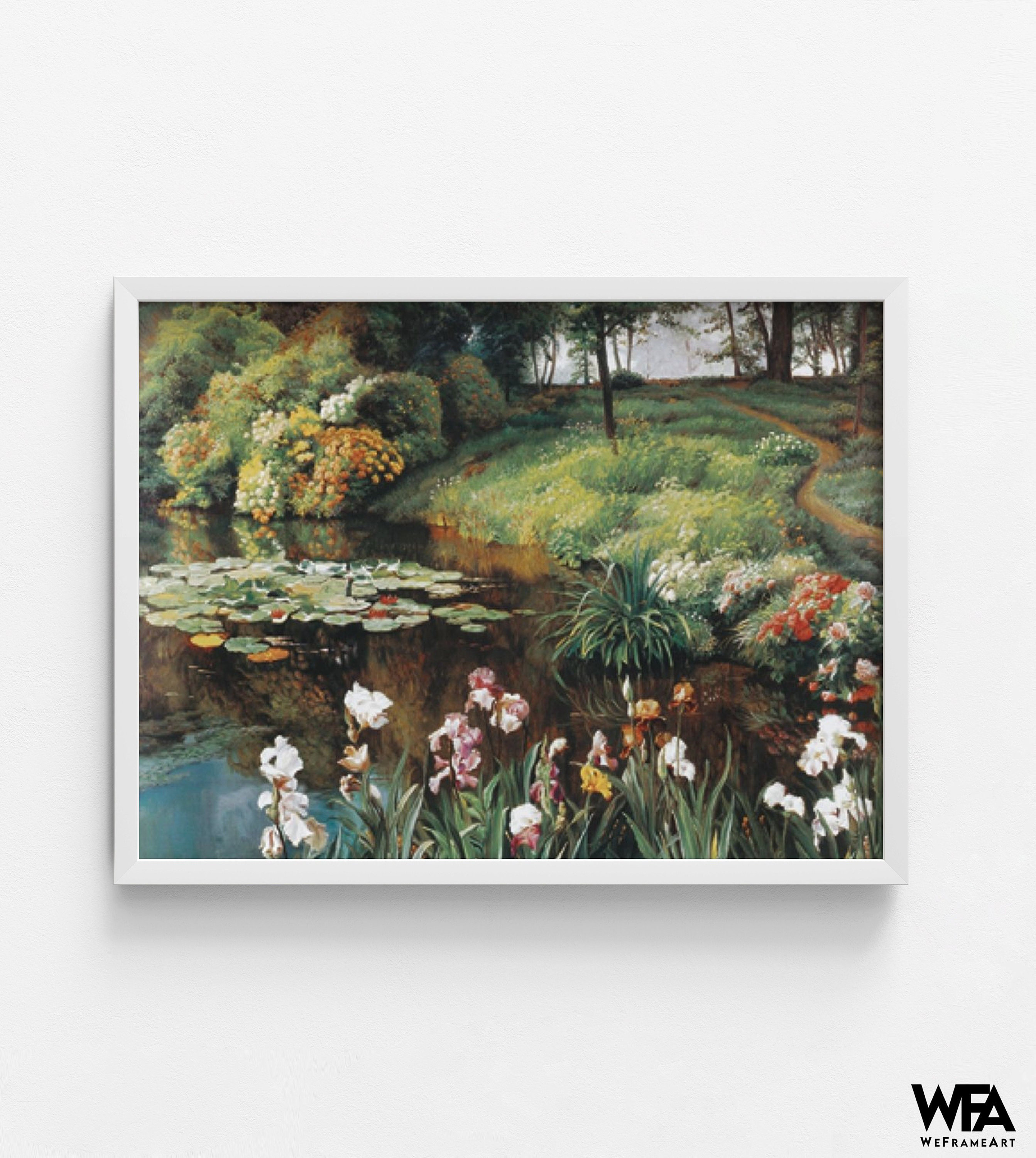 WeFrameArt Path By The Lake, Landscape Painting Print, Delicate Lake ...
