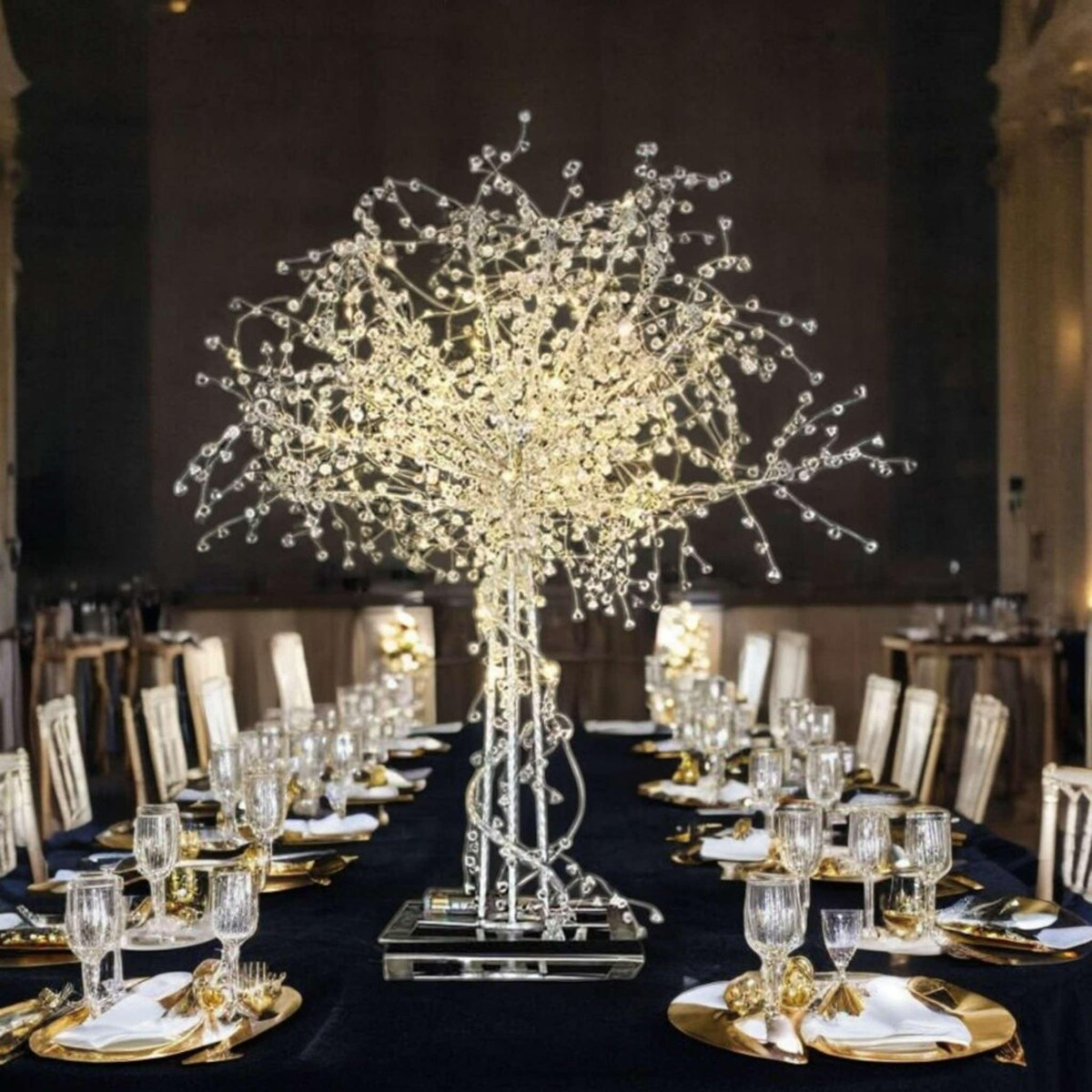 FashionSecretsLLC 2 Silver & Clear Crystal LED Lights Pearls Tree ...