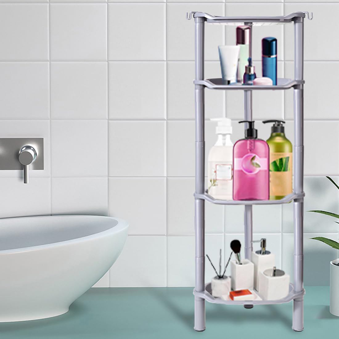 Latitude Run® 4 Tier Corner Shower Caddy, Rustproof, Plastic Shower ...