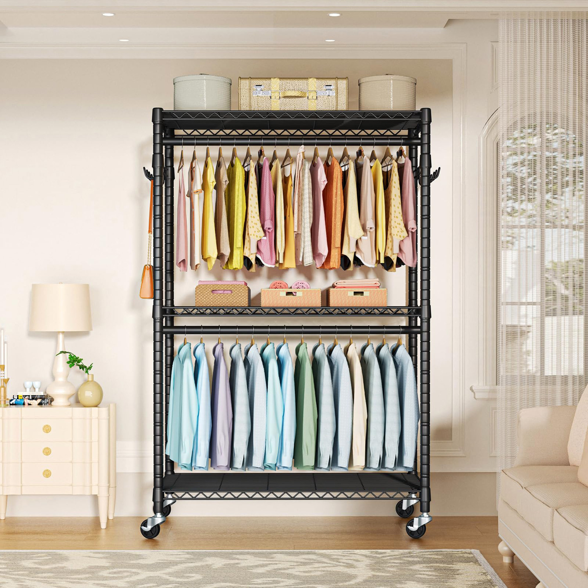 ONFRJFVR Portable Heavy Duty Wheeled Clothes Rack | Wayfair