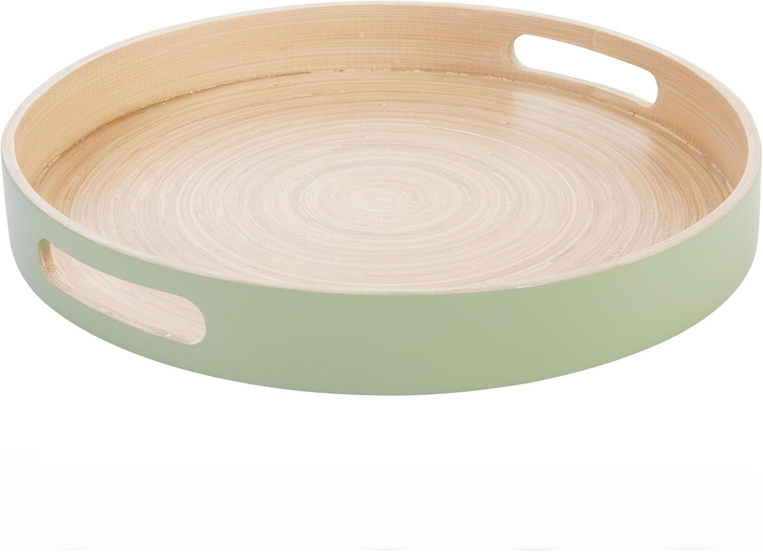 Latitude Run® Spun Bamboo Round Serving Tray, Sage, 13.75 Inches | Wayfair