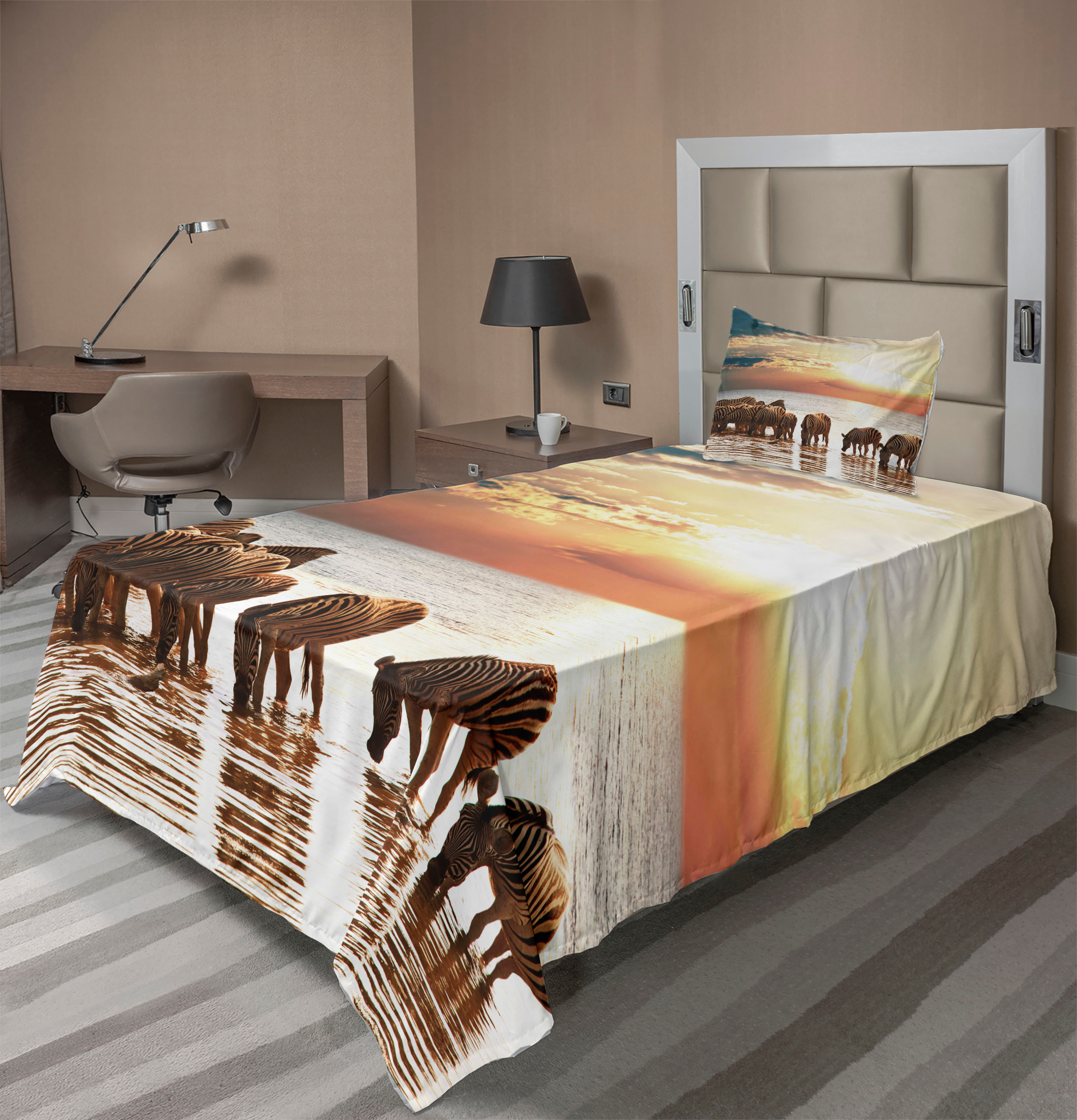 Ambesonne Zebra Sheet Set Madagascar Scene Animals Sky Peach Pale Blue ...