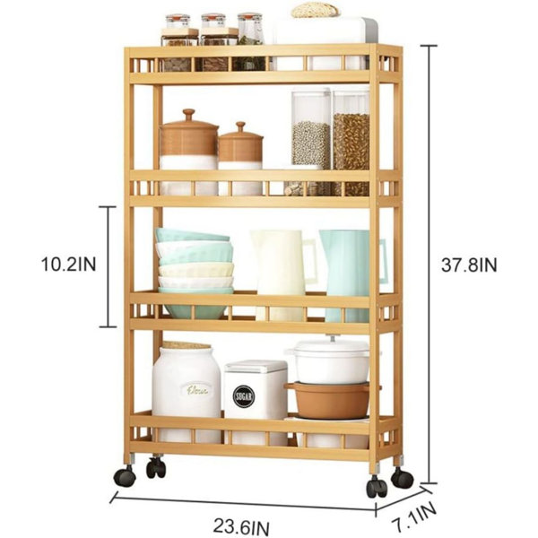 Ebern Designs 4-Tier Bamboo Kitchen Rolling Cart Removable Wood Trolley ...
