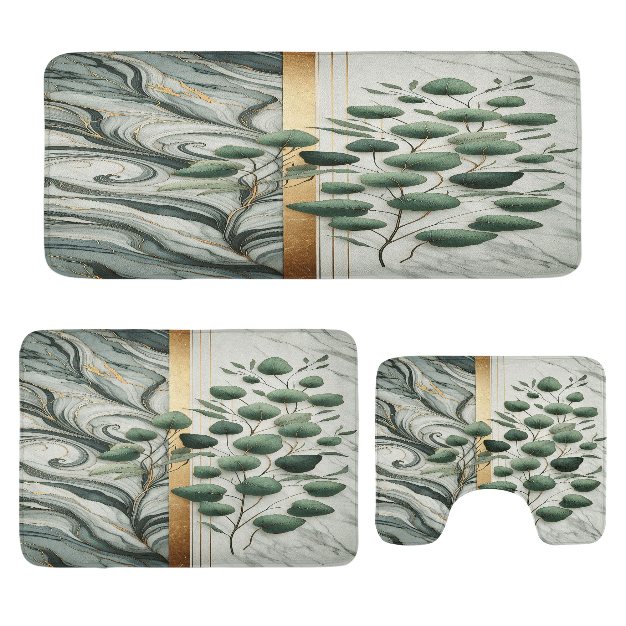 East Urban Home Eucalyptus Bathroom Rug Set 3 Pieces U-Shape ...