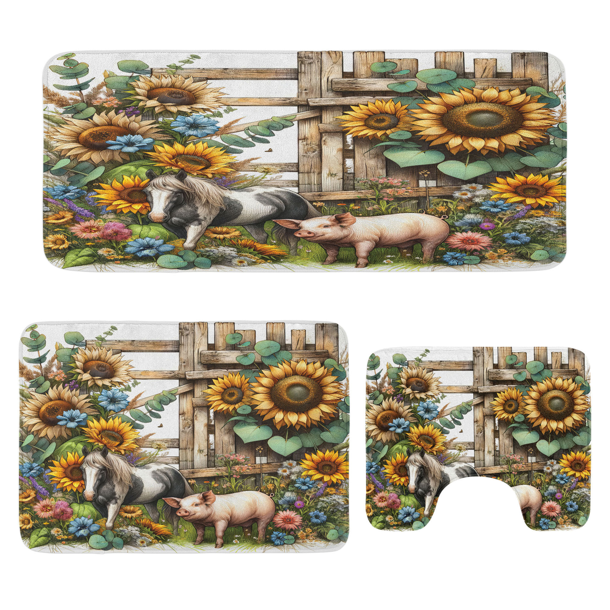 East Urban Home Rustic Bathroom Rug Set 3 Pieces U-Shape & Rectangle ...