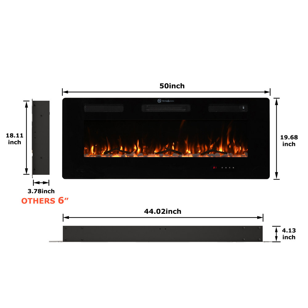 Symple Stuff Delph Wall Mounted Electric Fireplace with Timer, Remote ...