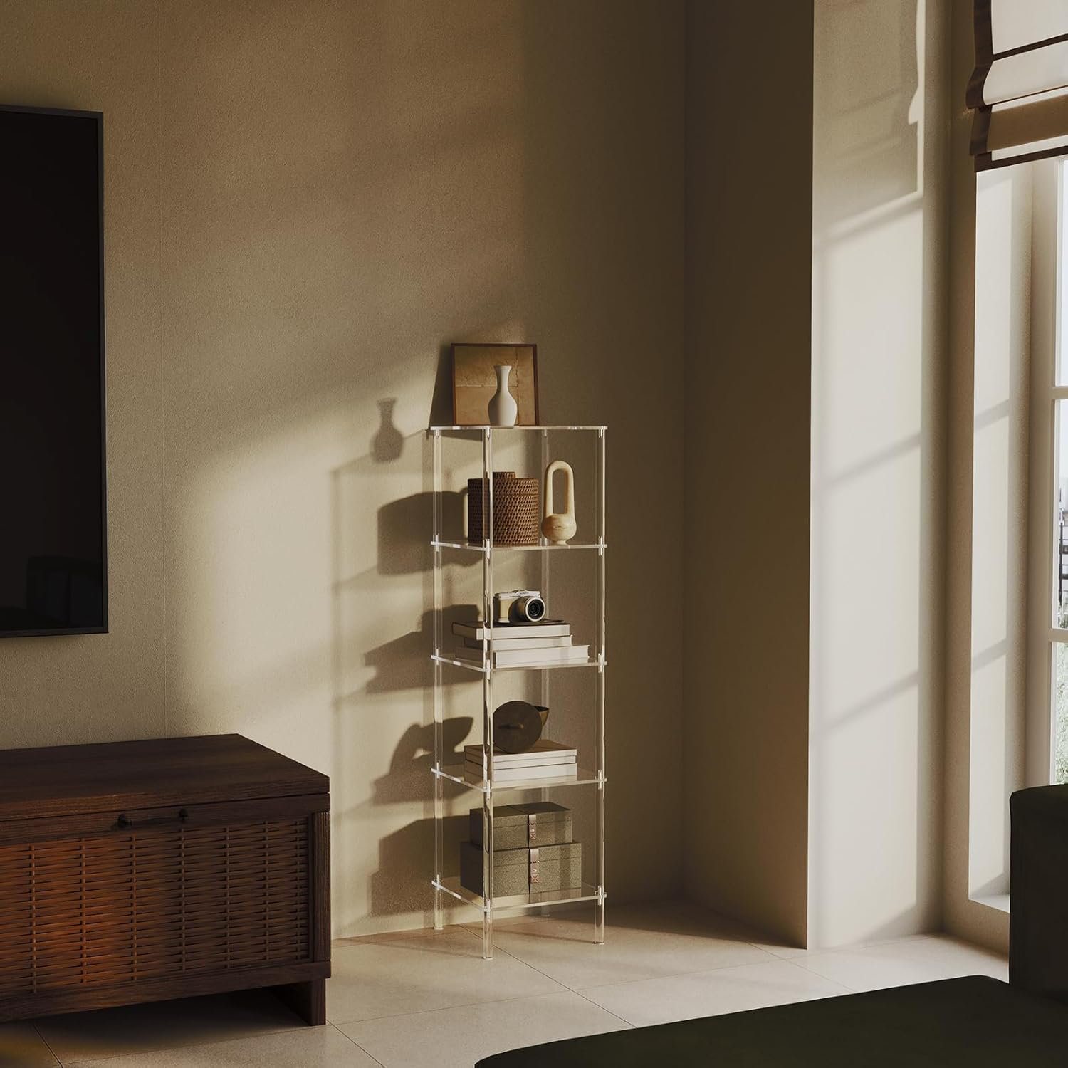 Latitude Run® 5-Tier Clear Acrylic Bookcase - Wall-Mounted Corner ...