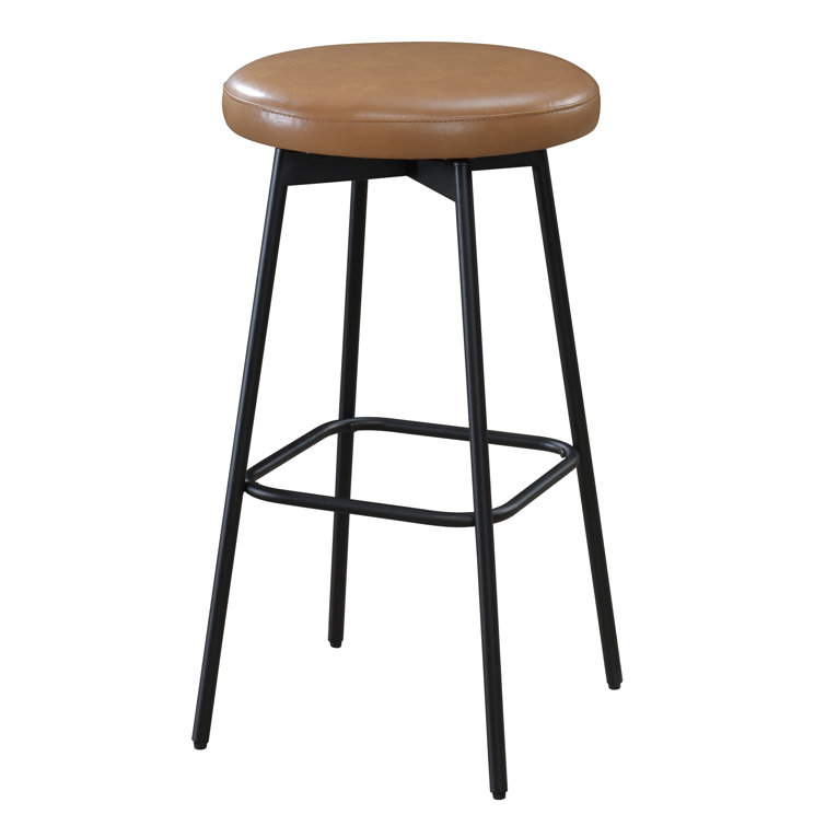 LuXeo Doheny Black Steel Legs Swivel Barstool with Upholstered Seat ...