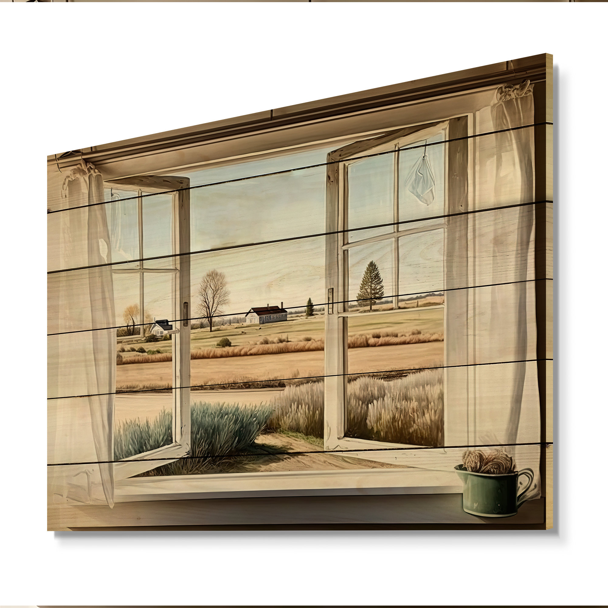 August Grove Window To Landscape Views III - Farm Landscape Wood Wall ...