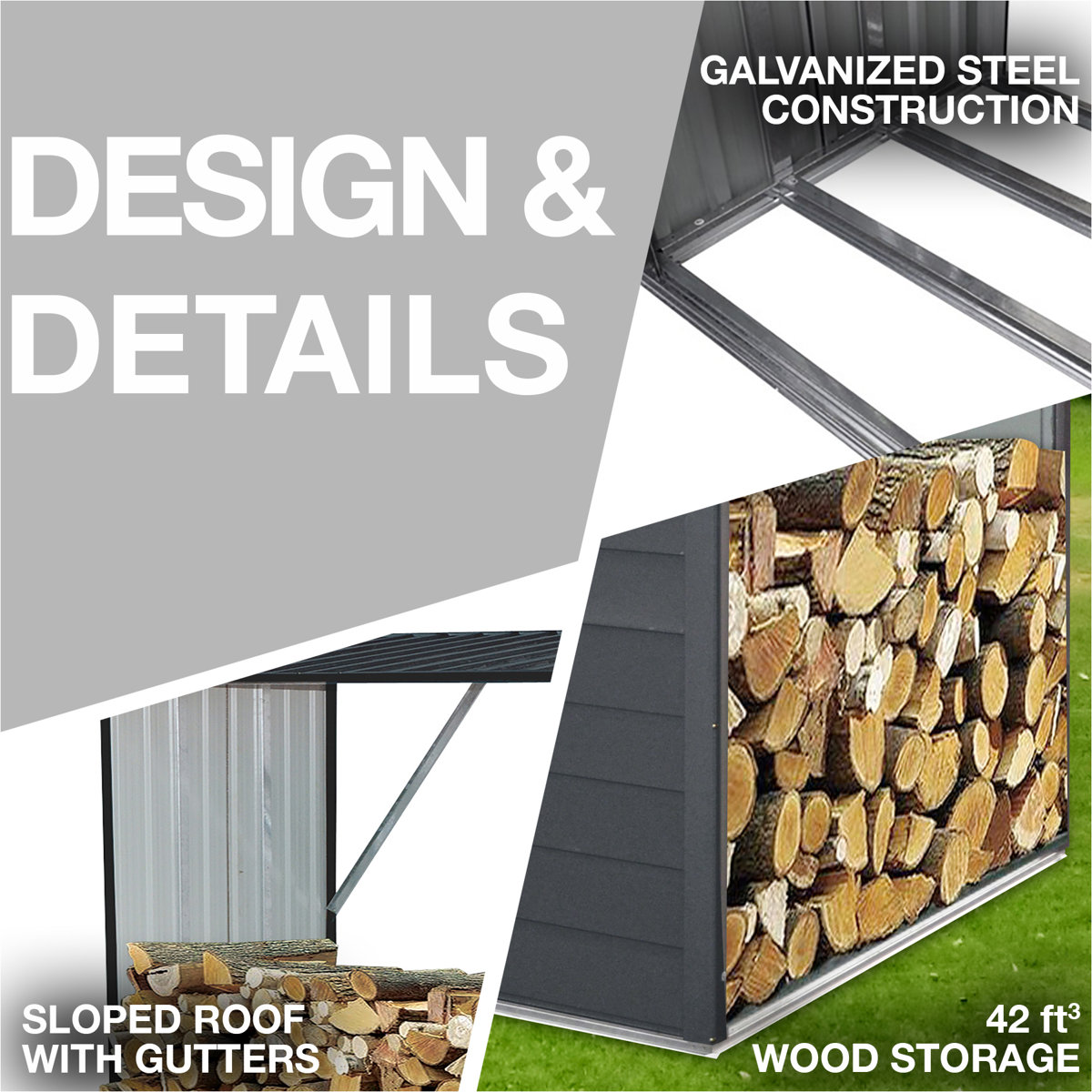 Hanover 64" x 35" Galvanized Steel Log Store & Reviews | Wayfair