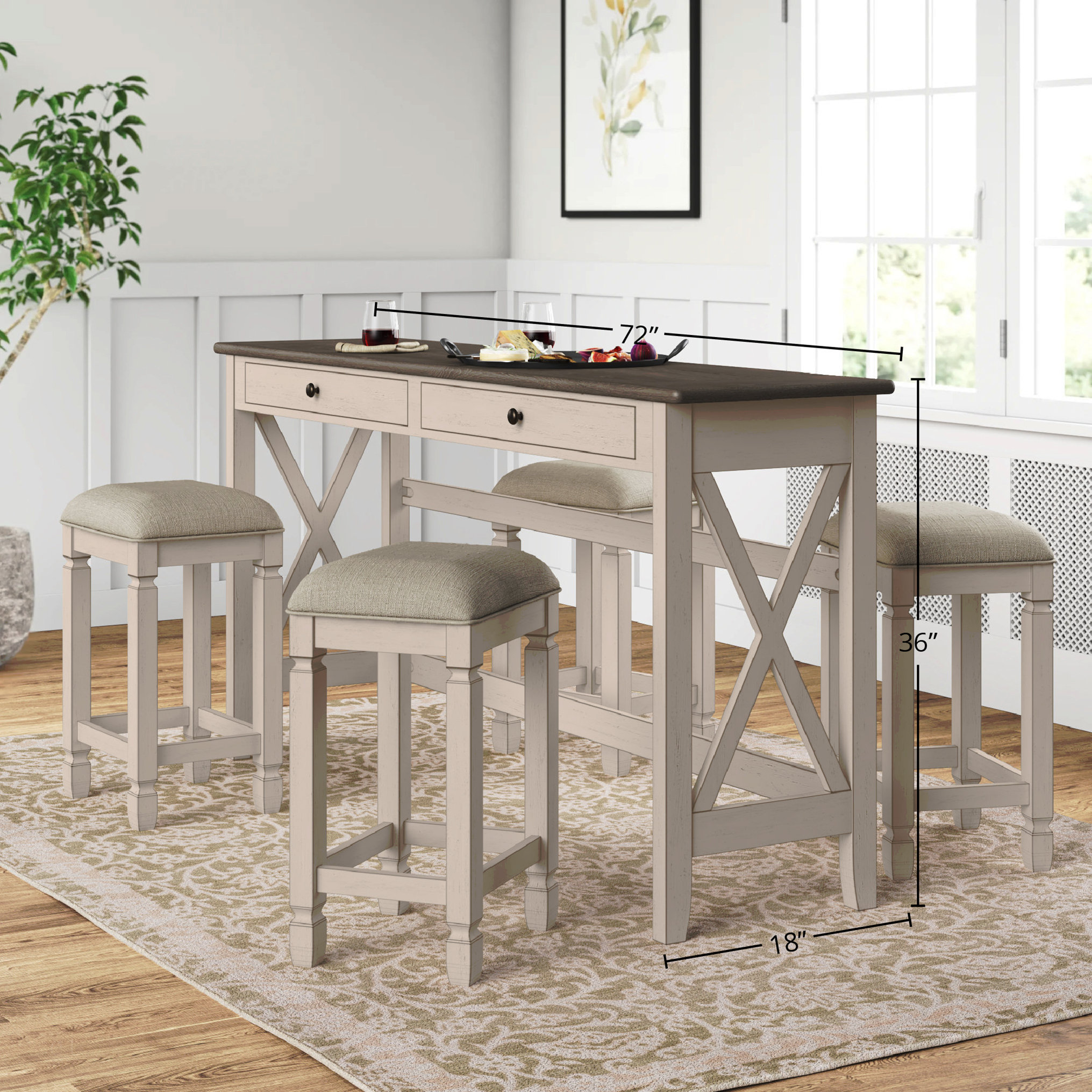Gracie Oaks Console Table W/4 Stools | Wayfair