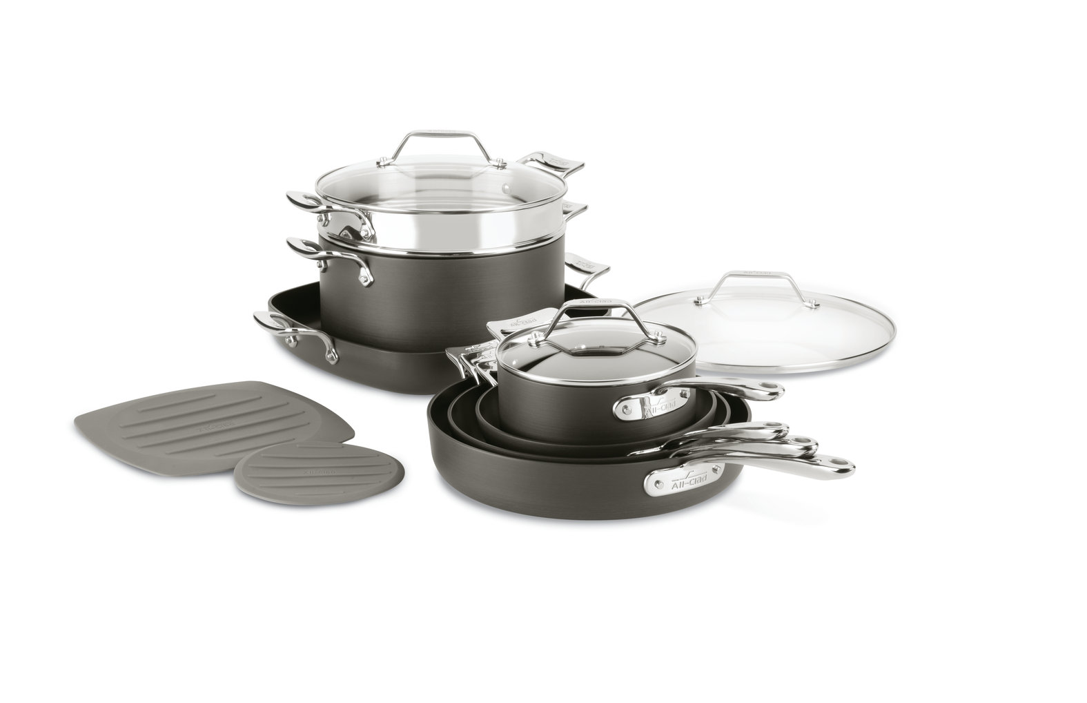 All-Clad Essentials 10 Piece Hard-Anodized Aluminum Non Stick Cookware ...