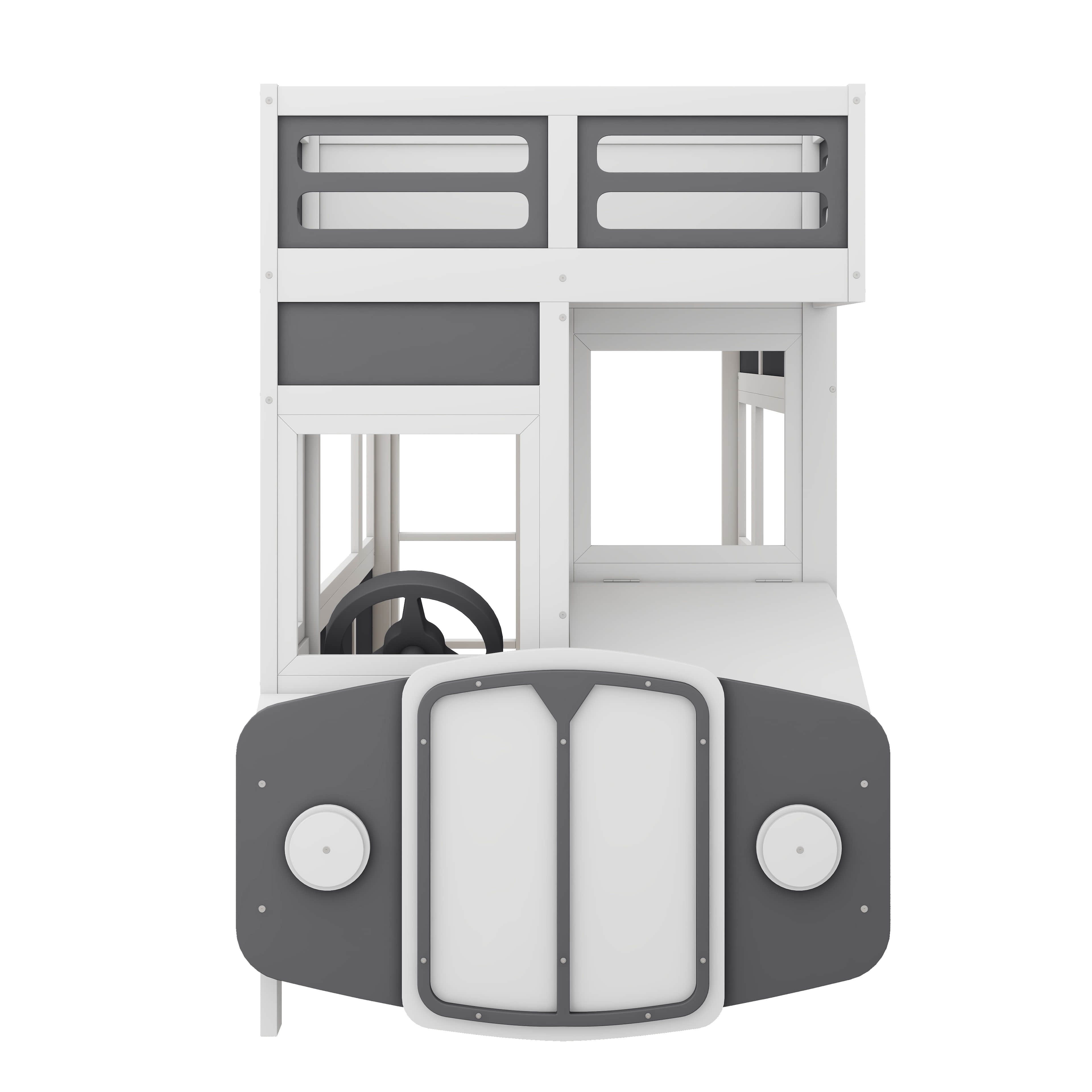 Zoomie Kids A Bus-Themed Twin-Over-Twin Bunk Bed With Wheels And Built ...