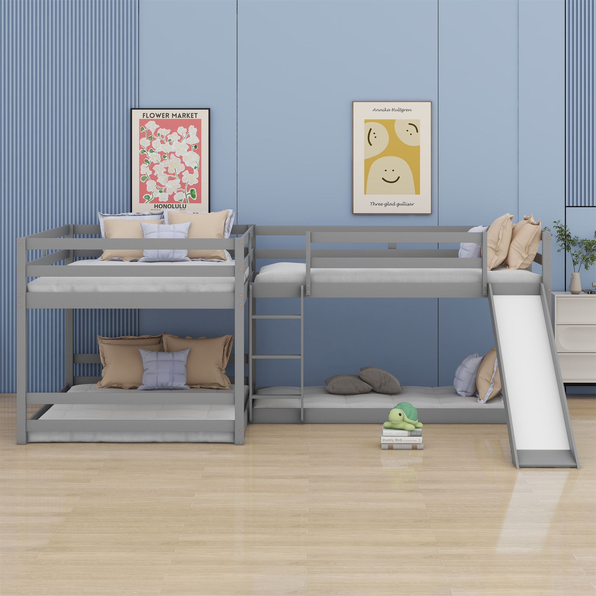 Harriet Bee L-Shaped Bunk Bed With Slide And Short Ladder | Wayfair