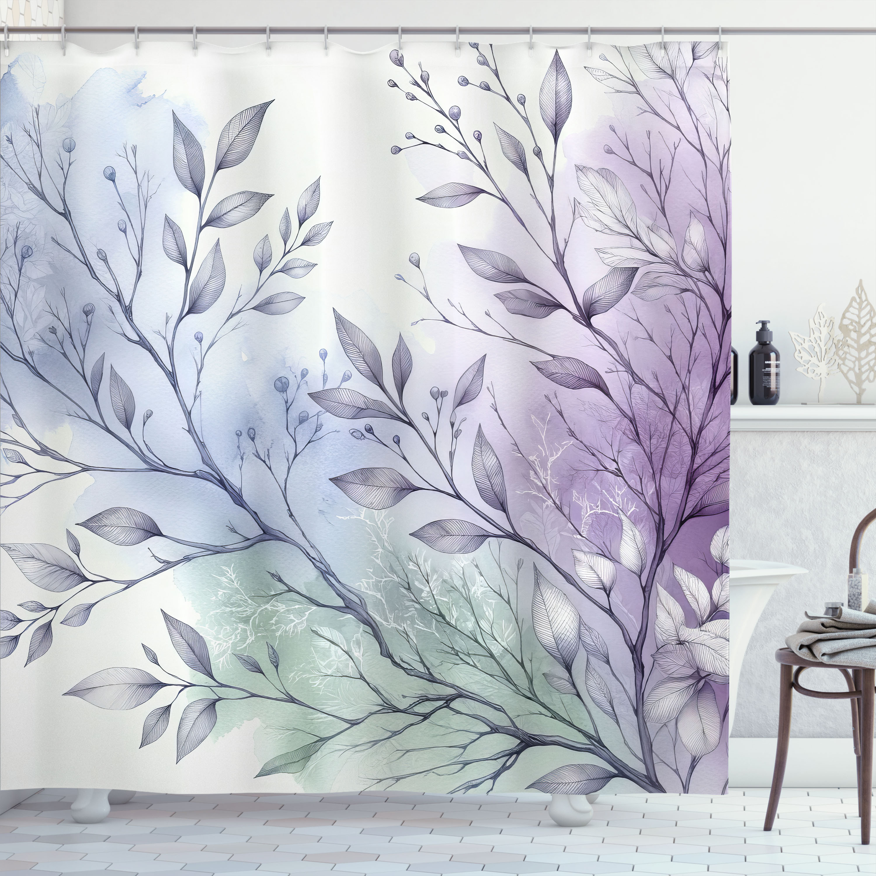 Ambesonne Lavender Shower Curtain Dreamy Art Purplish Leaves | Wayfair