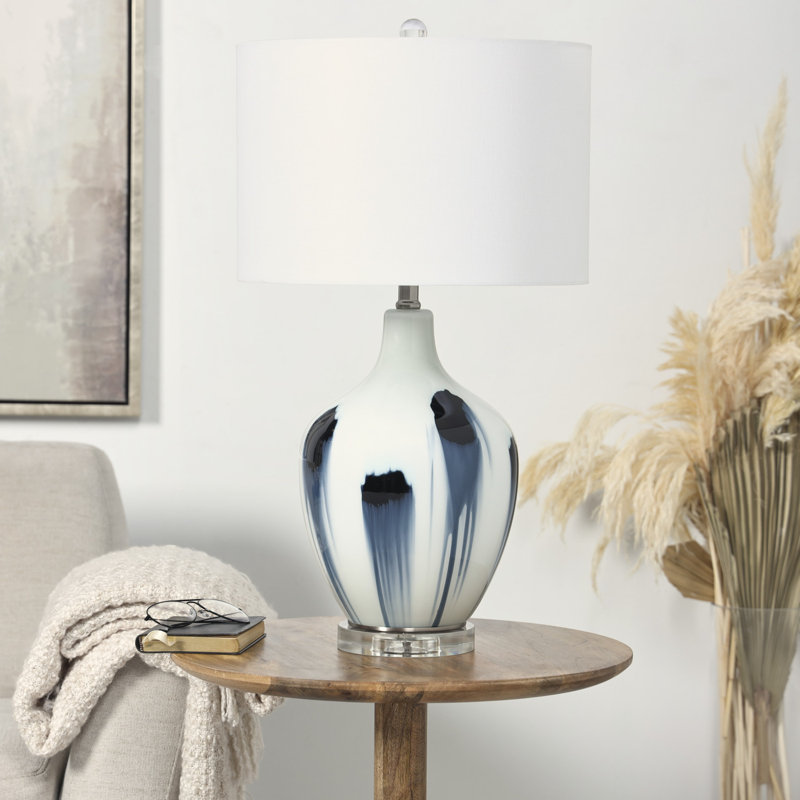 Ivy Bronx Jasmane Glass Abstract White Accent Lamp with Blue Drip ...