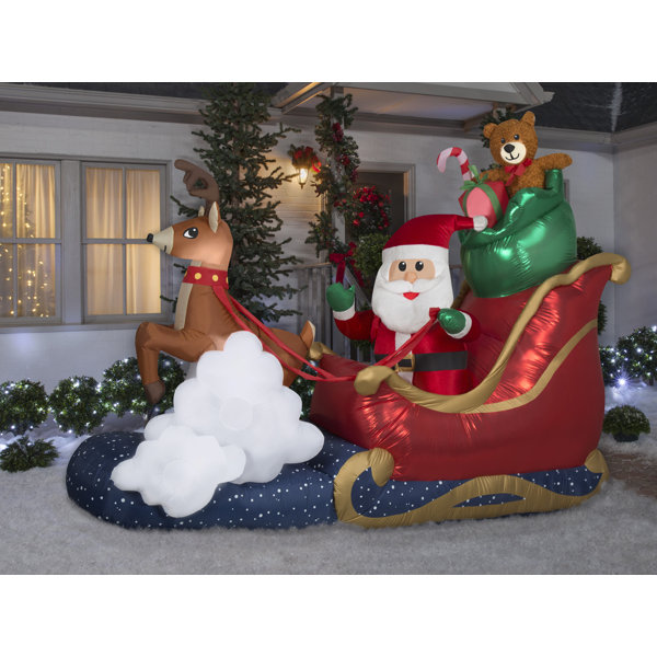 Gemmy Industries 9.5 Foot Santa's Sleigh Light Up Christmas Inflatable ...