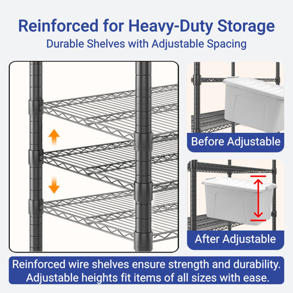 Rebrilliant Heavy Duty Storage Shelves, 5 Tier Wire Shelving Unit With ...