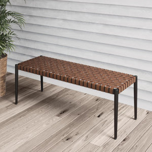 Olilawn Bench, 2-Seat Leather-Look Wicker Bench with Tapered Legs ...