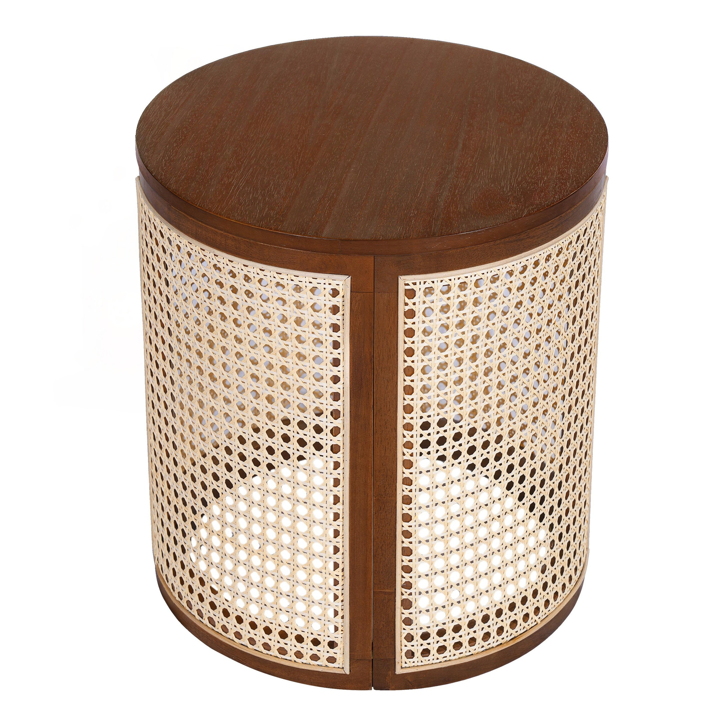 Dakota Fields Chic 15.70 Inch Round End Table with Rattan Woven Design ...