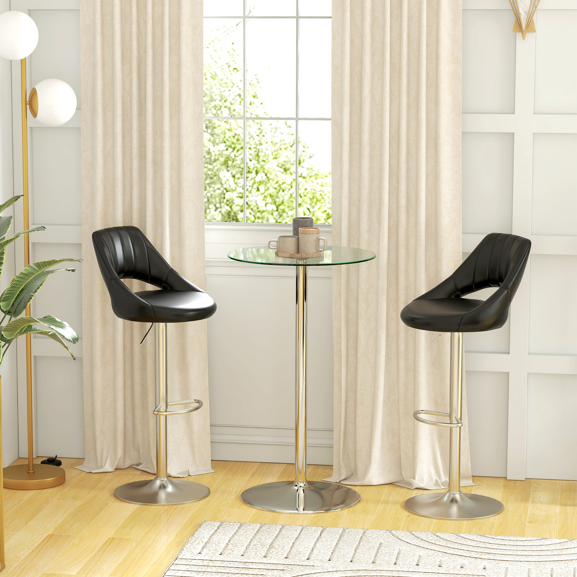 Wrought Studio Glass Bar Table for 2 People, High Pub Table with Steel ...