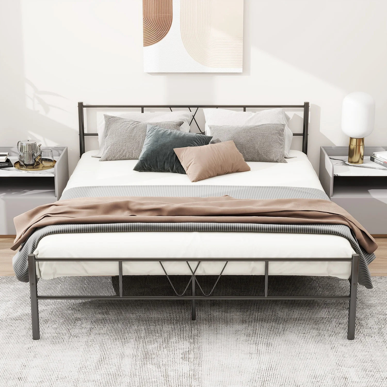 Ebern Designs Loronda Size Metal Platform Bed Frame with Headboard and ...
