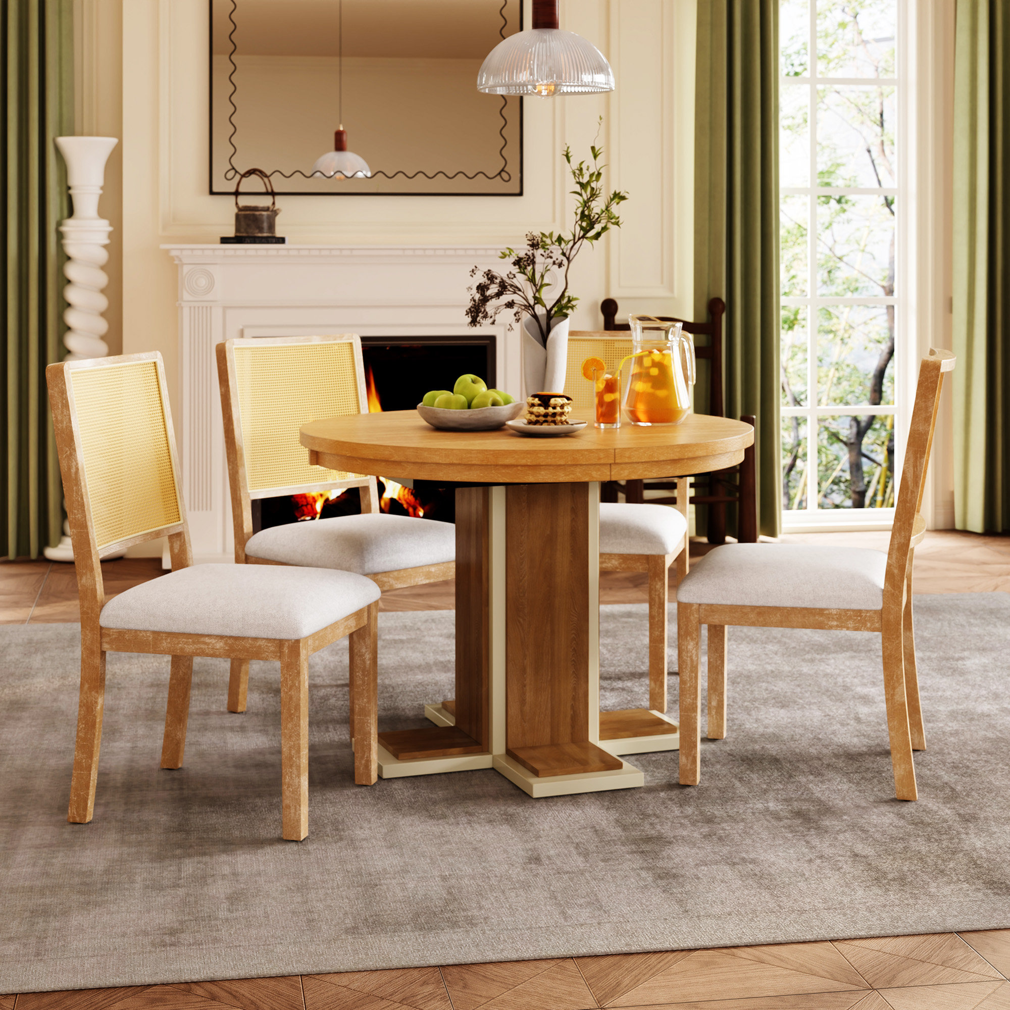 Winston Porter Round Dining Table For 4 With Chairs Set | Wayfair
