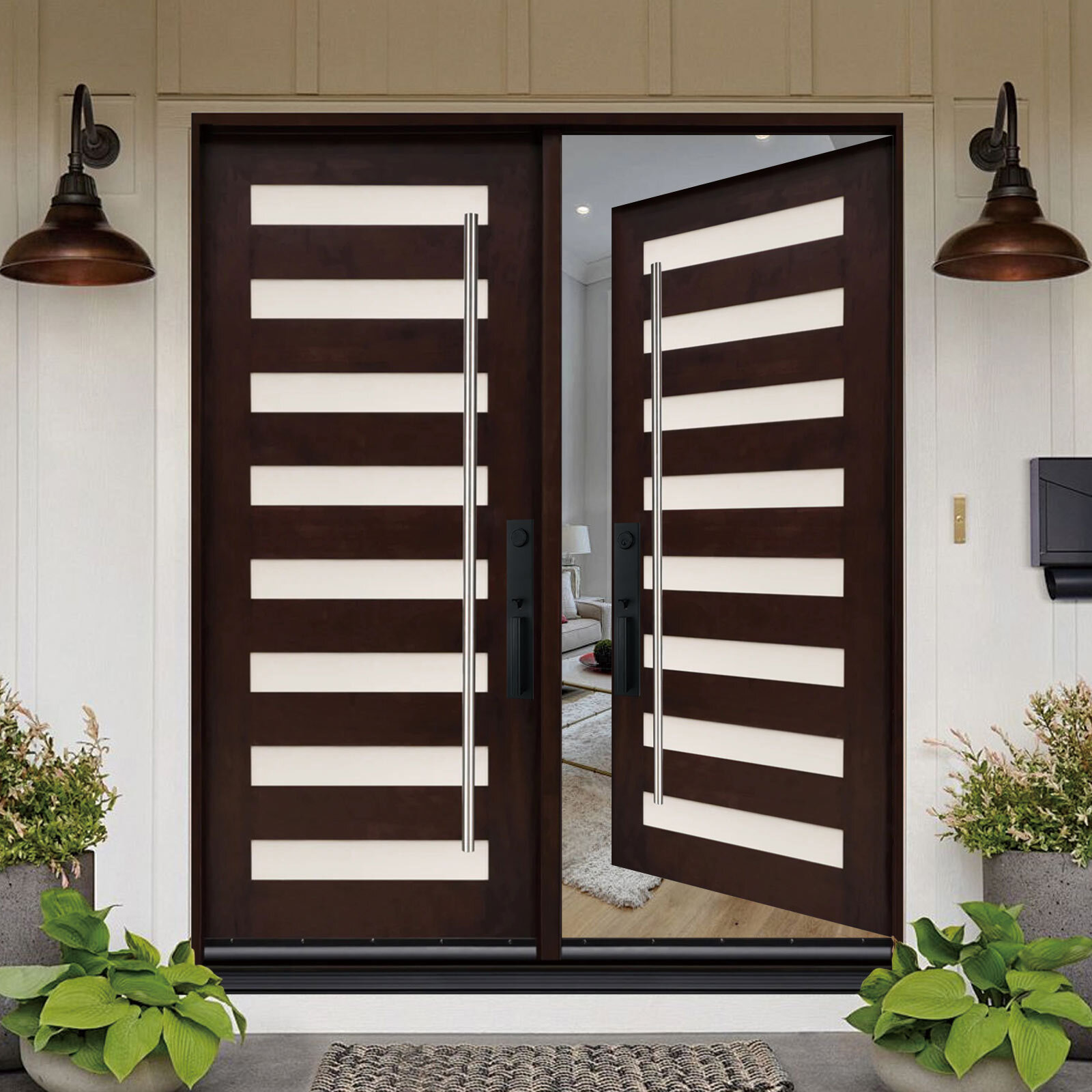 NEWBANG BGW Doors M8P Modern Door For Entry Crafted Mahogany In Dark ...