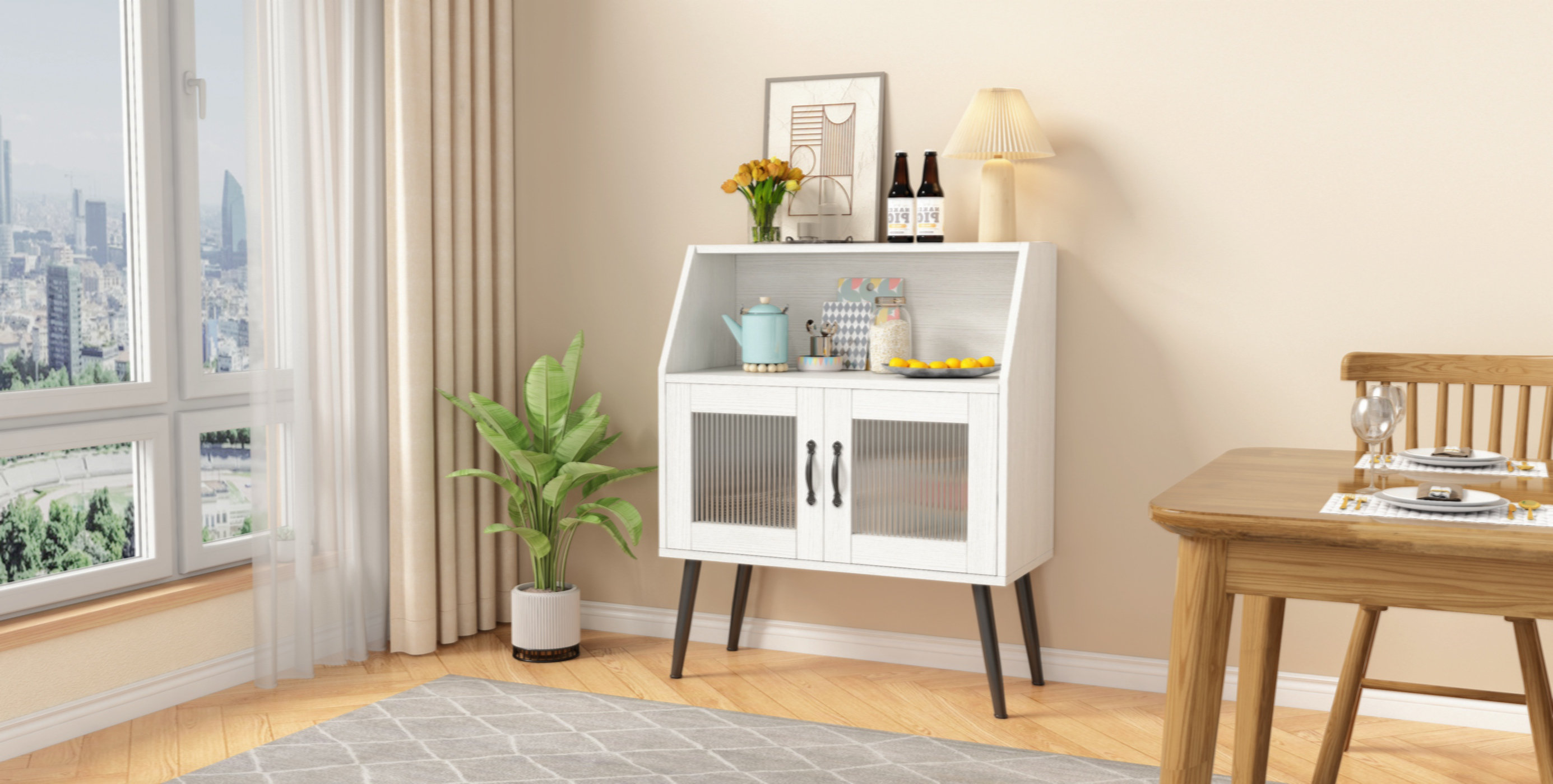 George Oliver SIDEBOARD, Bufft Cabinet, Side Dining Table, Glass Door ...