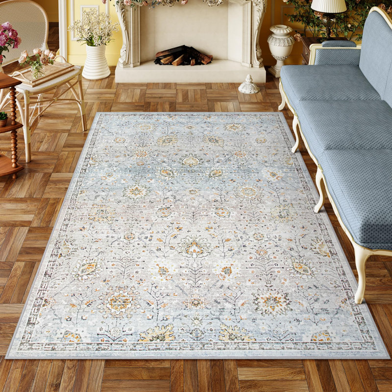 Bungalow Rose 5x7ft Blue Boho Area Rug | Wayfair