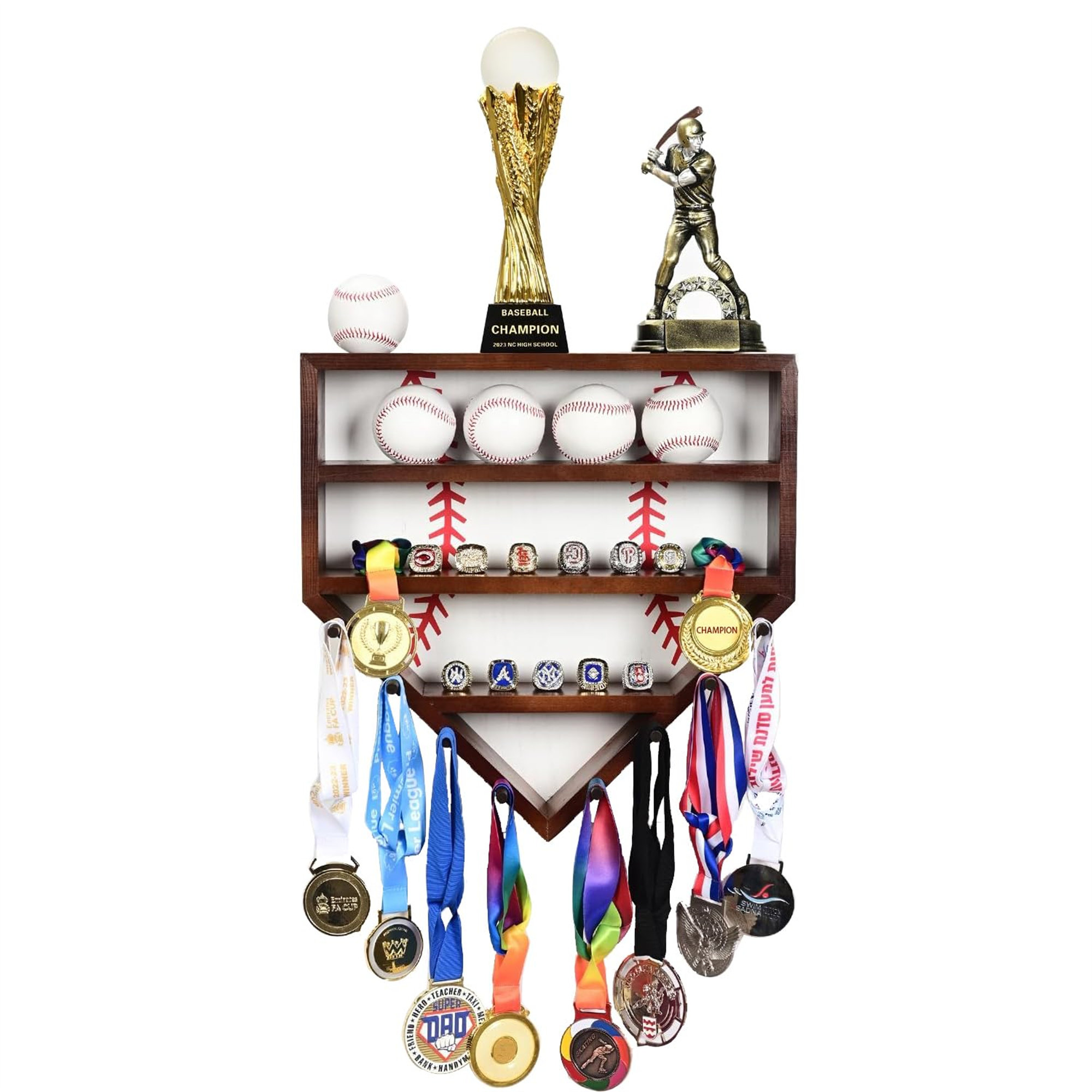 Hokku Designs Baseball Ring Display Box, Wall Mounted Baseball Display ...